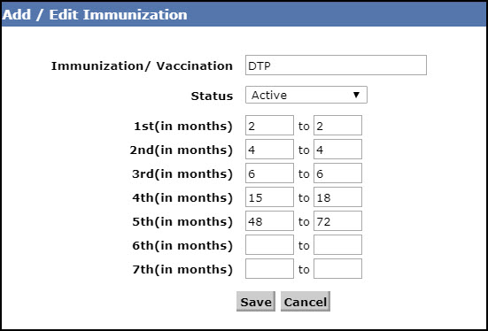 Add/Edit Immunization